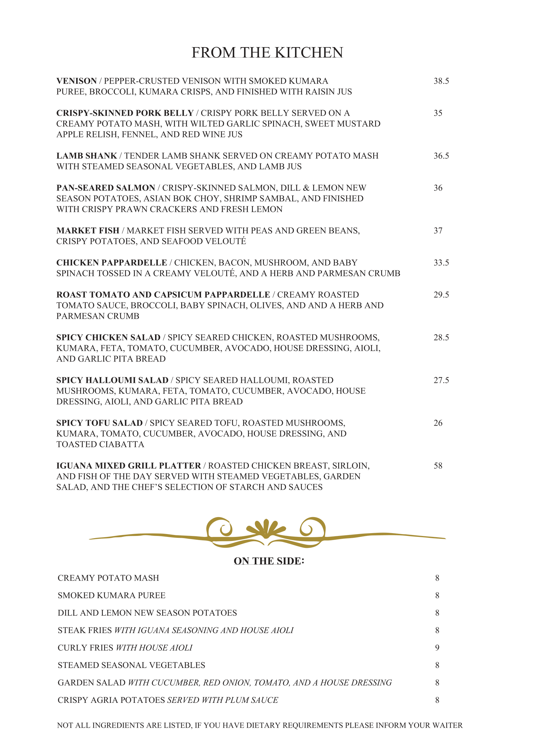 Dinner Menu - Iguana Street Bar and Restaurant