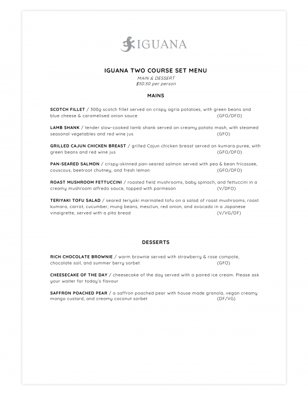 Set Menus for Groups - Iguana Street Bar & Restaurant