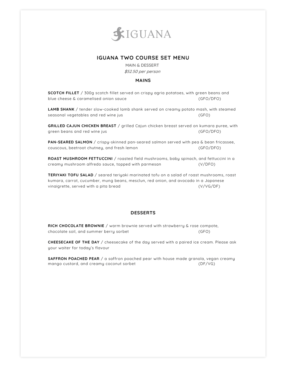 Set Menus for Groups - Iguana Street Bar & Restaurant