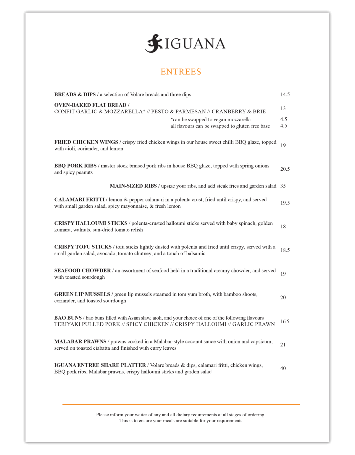 Dinner Menu | Iguana Street Bar & Restaurant