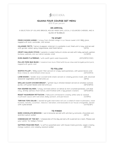 Set Menus for Groups | Iguana Street Bar & Restaurant